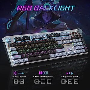 Mechanical Gaming Keyboard, RGB Backlit 104 Keys Full Size Keyboard with Multimedia Knob, Double Shot Keycaps, Full Anti-Ghosting, Blue Switch Wired Computer Keyboard for Windows PC Mac Xbox Gamer
