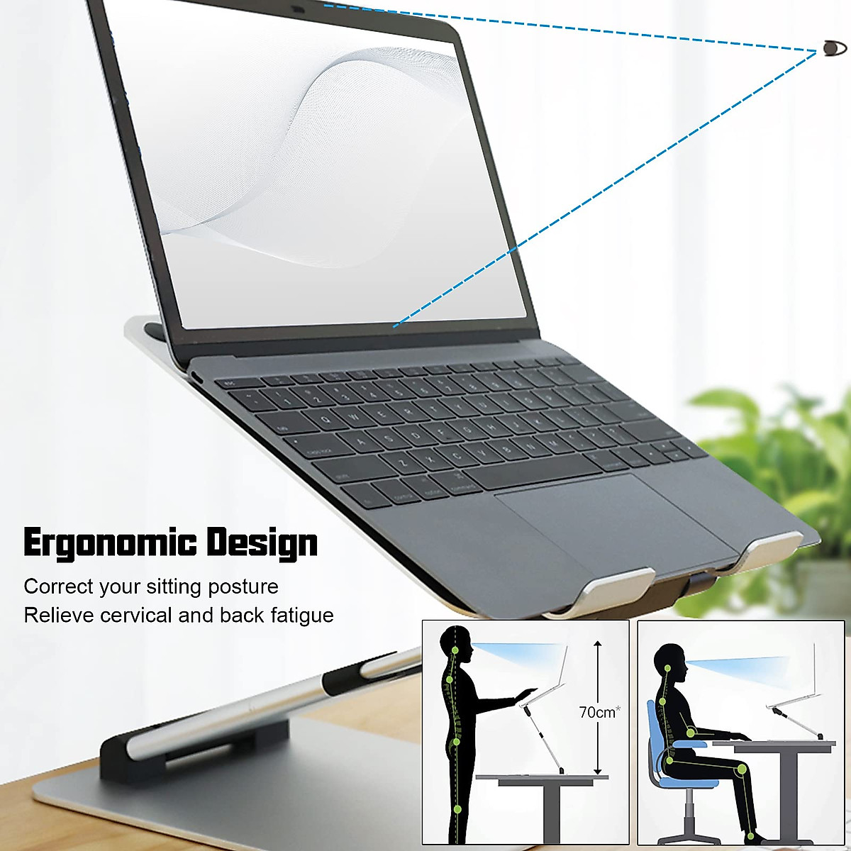 Winunite Silver Adjustable Laptop Stand for Desk Compatible with MacBook Laptops 10 15 17 inches Ergonomic Sit to Stand Portable Laptop Holder Convertor Fits for All Laptops Tablets 11-17"