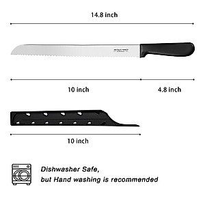 BOLEXINO 10 Inch Serrated Knife for Homemade Bread, Stainless Steel Bread Knife W/Wide Wavy Edge, Multi-Purpose Kitchen Knife, Efficient Cake Slicer, Sharp for Cutting (Black Handle)