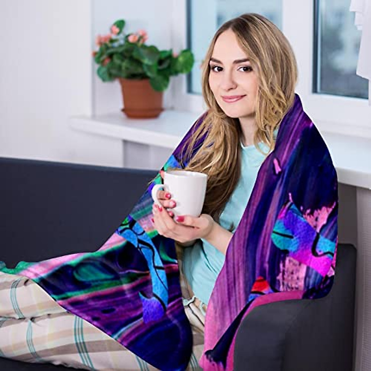 Colorful Elephant Prints Soft Warm Cozy Blanket Throw for Bed Couch Sofa Picnic Camping Beach, 150×100cm