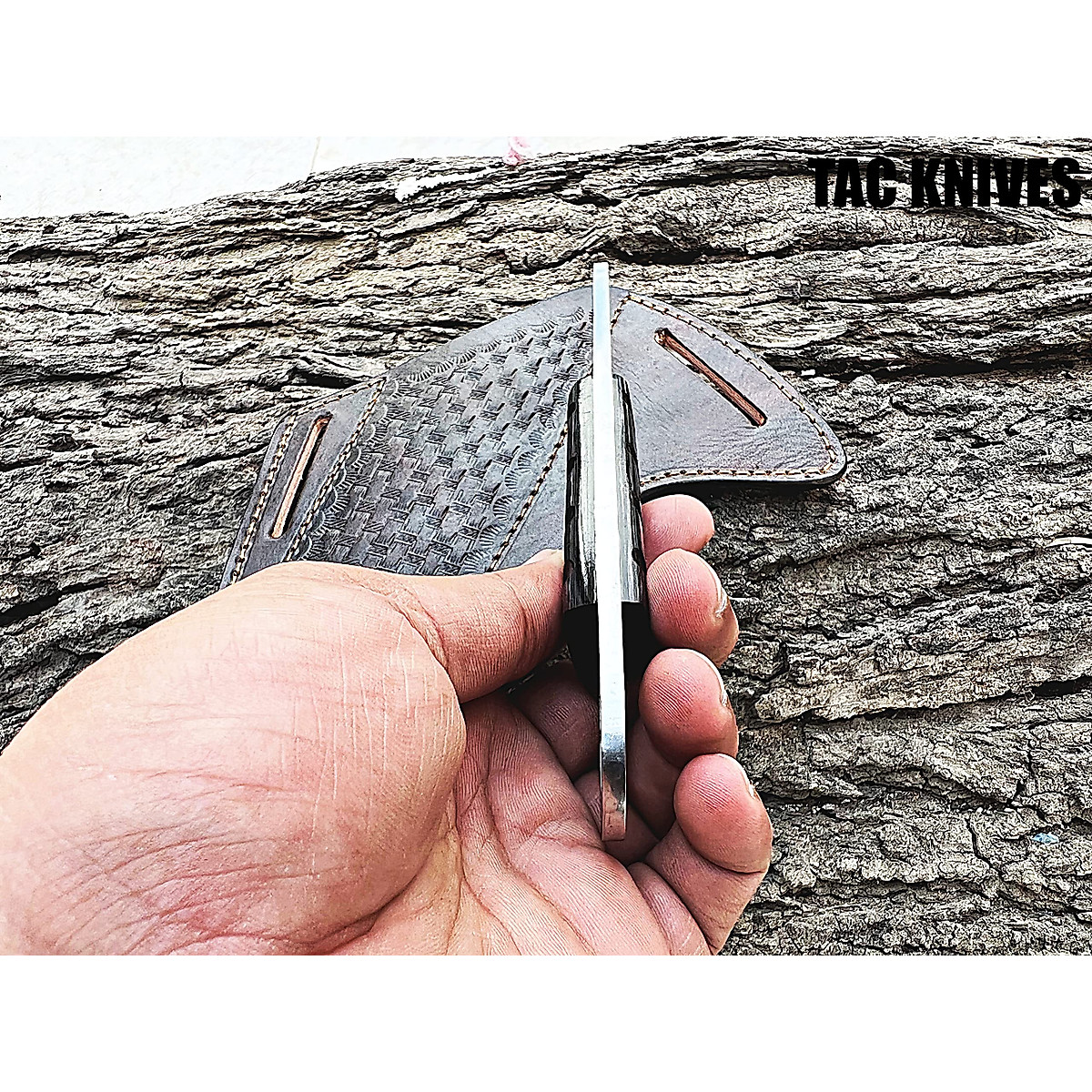 TAC KNIVES 7'' Full Tang Fixed Blade Outdoor Camping Hunting Knife In Sheath Gift For Him | 1095 High Carbon Steel Knife | Bushcraft Survival Knife Gift | Cowboy knives | Pancake leather sheath (BLACK)