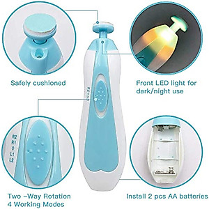 Baby Nail Trimmer File with Light Safe Electric Nail Clippers Kit for Newborn Infant Toddler Kids Toes and Fingernails Care, Polish and Trim Battery Operated (AA)