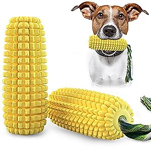 Generic Buddy Dog Chew Toy, Interactive Dog Toys for Agressive Chewers, Chew Toy Cleaning Grinding Teeth, Puppy Durable Squeaky Dog Corn Toy, Yellow