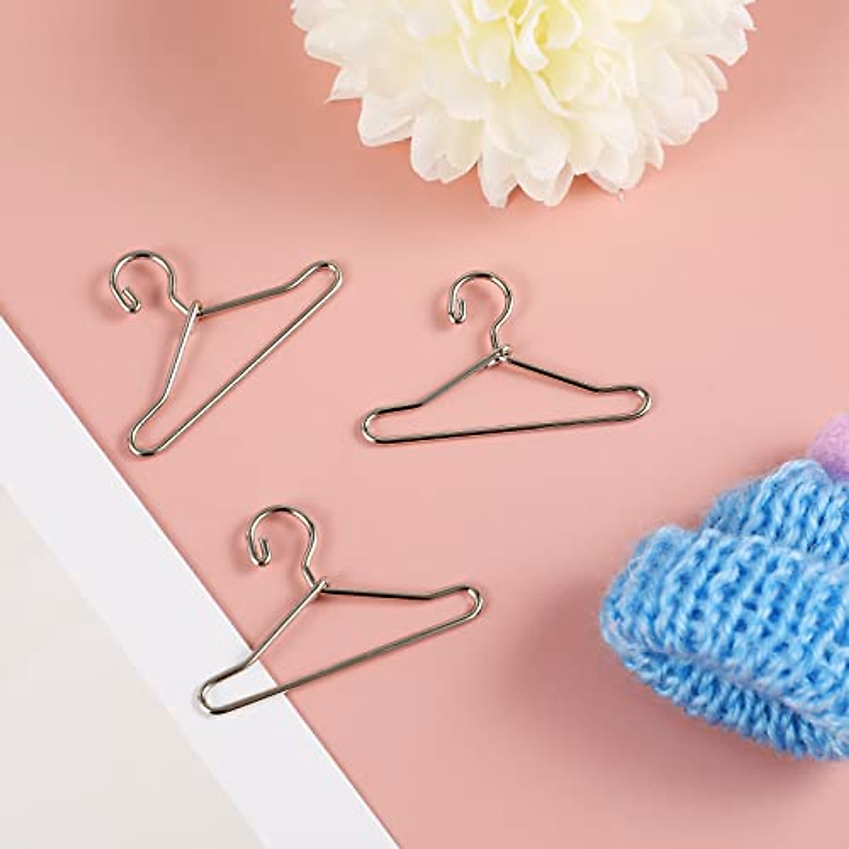 50pcs Mini Doll Clothes Hangers Mini Clothes Hanger Metal Doll Hangers for Dress Closet Doll House Accessories