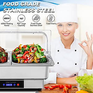 YORKING Electric Chafing Dish,9 QT Full Size with 4 x 4.5 QT Half Size Chafing Dish Buffet Set, Buffet Servers and Warmers with Roll Top & Temperature Control Display, Catering Food Warmer for Parties