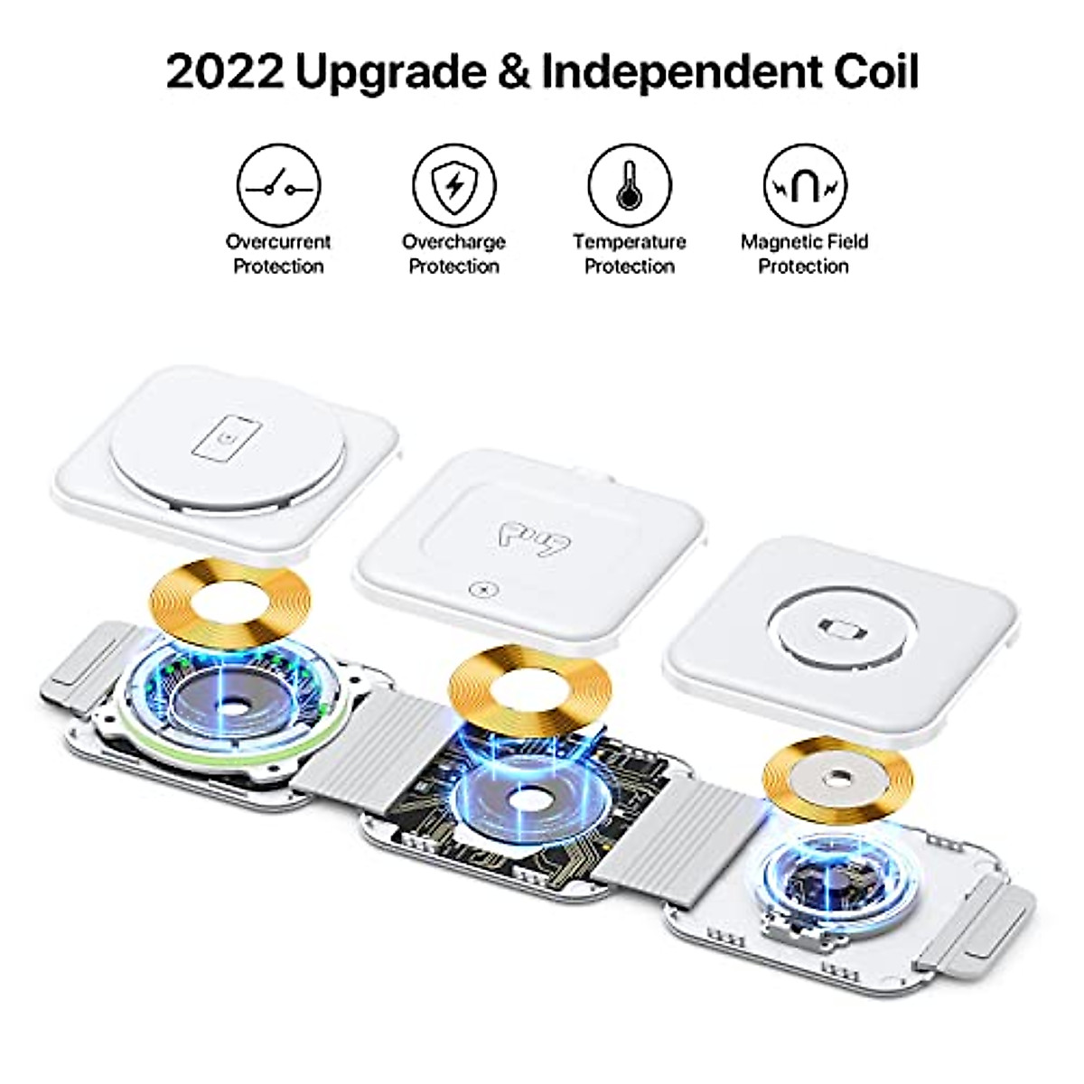 Wireless Charger 3 in 1,Magnetic Wireless Charging Station,Fast Mag-Safe Wireless Charging Pad for iPhone 14/13/12/Pro/Max/Min/Plus,AirPods 2/3/Pro, for Apple Watch(with Adapter)