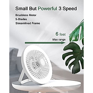 Small Desk Fan Battery Operated 8", 3 Speed Upgraded Max 20H Powerful Airflow, Circular LED Light, Rechargeable USB Fan, Table Fan for Camping, Bedside, Desk, Quiet Small Fan, 90° Tilt Stand