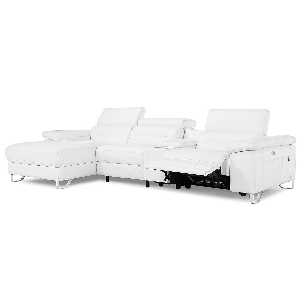Zuri Furniture Monaco Reclining Leather L-Sectional with Console, White