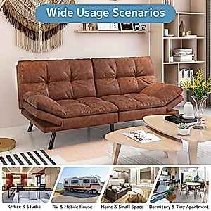 wOod-it Futon Sofa Bed, Memory Foam Foldable Couch Convertible Loveseat Sleeper Daybed with Adjustable Armrests for Small Space, Studio, Office, Apartment, Compact Living Room, Brown
