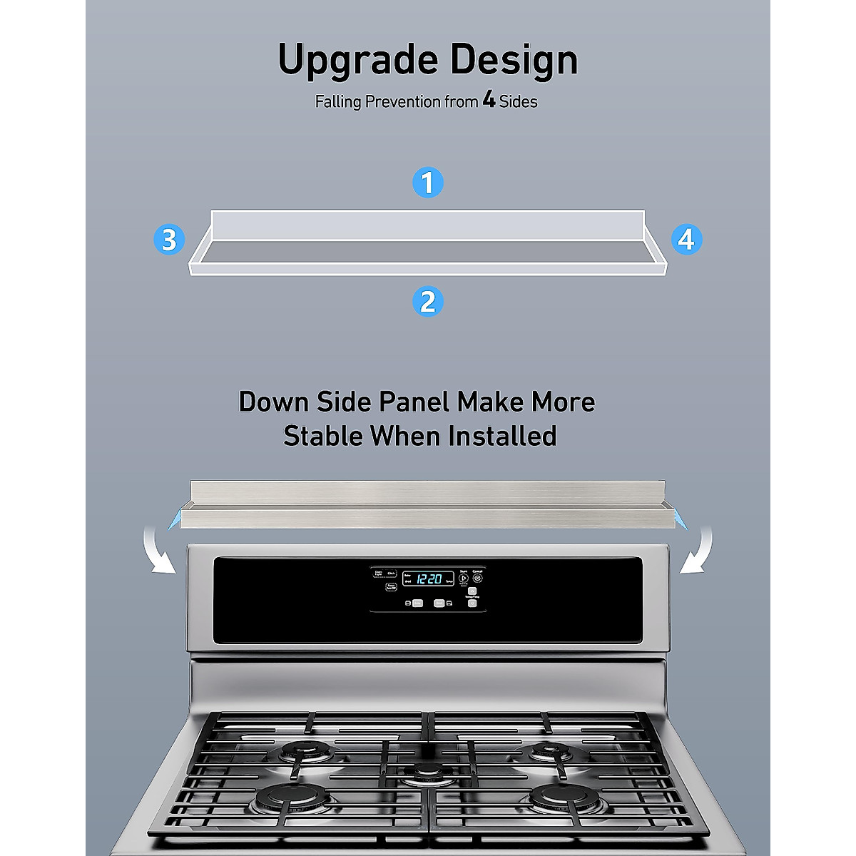 30" Upgrade Stainless Steel Stove Top Shelf, Magnetic Shelf for Kitchen Stove/Oven, Over The Stove Spice Rack Organizer, Back of Oven Shelf for Top of Stove with Border All Around, Silver