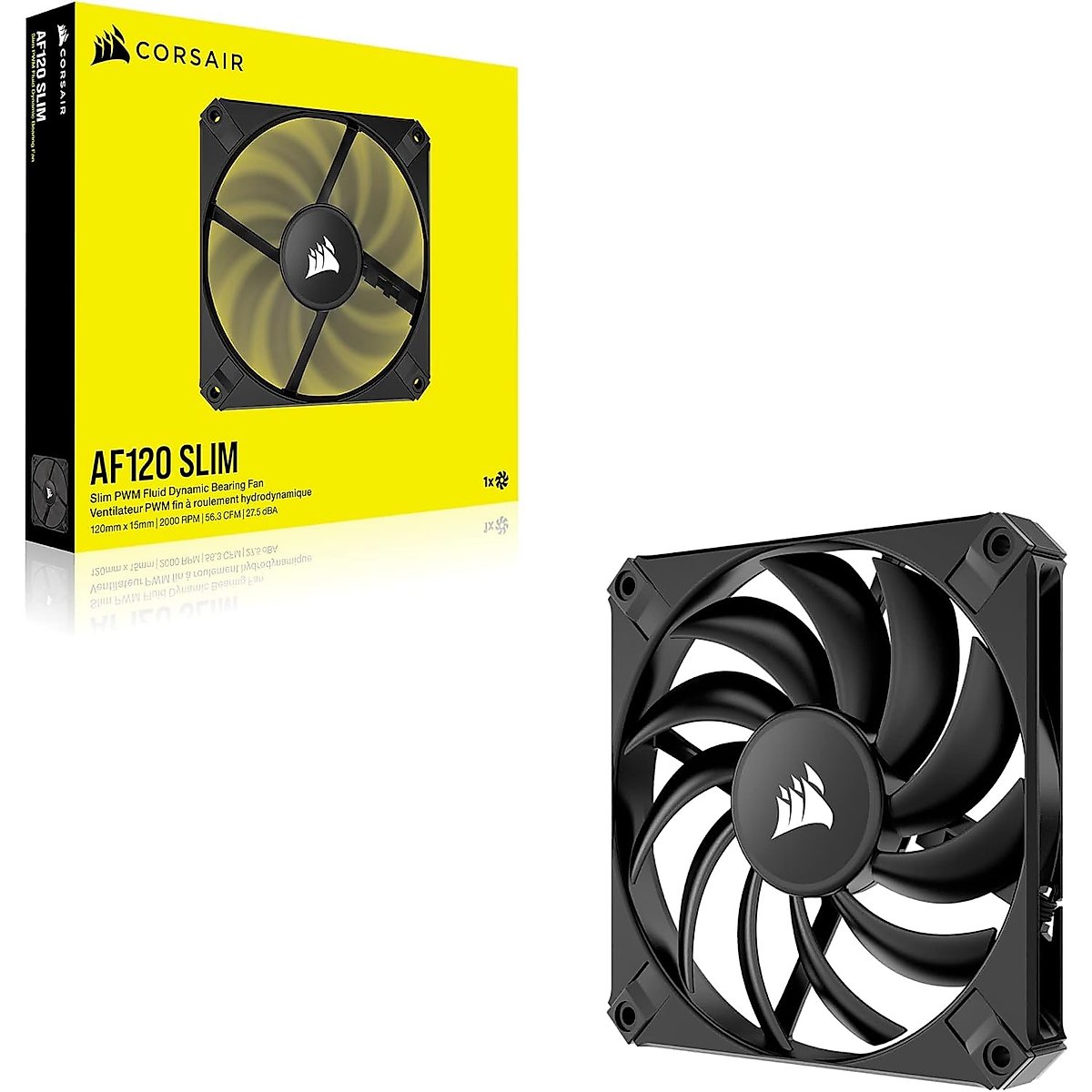 Corsair AF120 Slim, 120mm PWM Fluid Dynamic Bearing Fan (Thin Profile for Small-Form-Factor Cases, Low-Noise, Up to 2000 RPM, Zero RPM Mode Support, Universal 120x15mm Sizing) Single Pack, Black