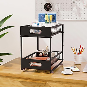 AIKEXIN Under Sink Organizers and Storage, 2 Tier Pull Out Sliding Cabinet Basket Organizer, Metal Cabinet Organizer & Storage Shelves for Kitchen Bathroom (Black)