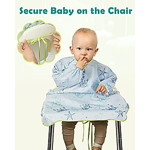 Lictin Coverall Baby Feeding Bibs - 2-Pack Long Sleeve Baby Bibs for Eating, Adjustable Weaning Bibs, Waterproof Bib Attaches and Fully Cover to Baby Highchair and Table