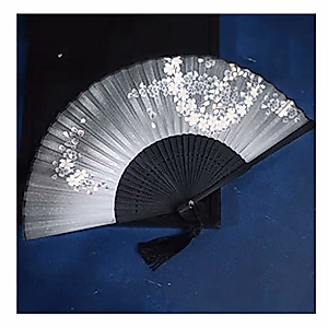 PHONME Decorative Folding Fans Vintage Pattern Hand Fan Black Bamboo Silk Folding Fan Hand Held Folding Fans Chinese/Japanese Retro Style for Women Girls Gift Hand Fan Vintage Style (Color : Black D)