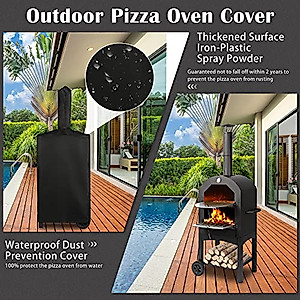 Xilingol Outdoor Pizza Oven, Wood Fired Pizza Oven for Outside, Large Pizza Ovens with 4 Steel Pizza Grills, 2 Removable Wheels, 12" Pizza Stone, Pizza Spatula, Waterproof Cover for Patio Backyard