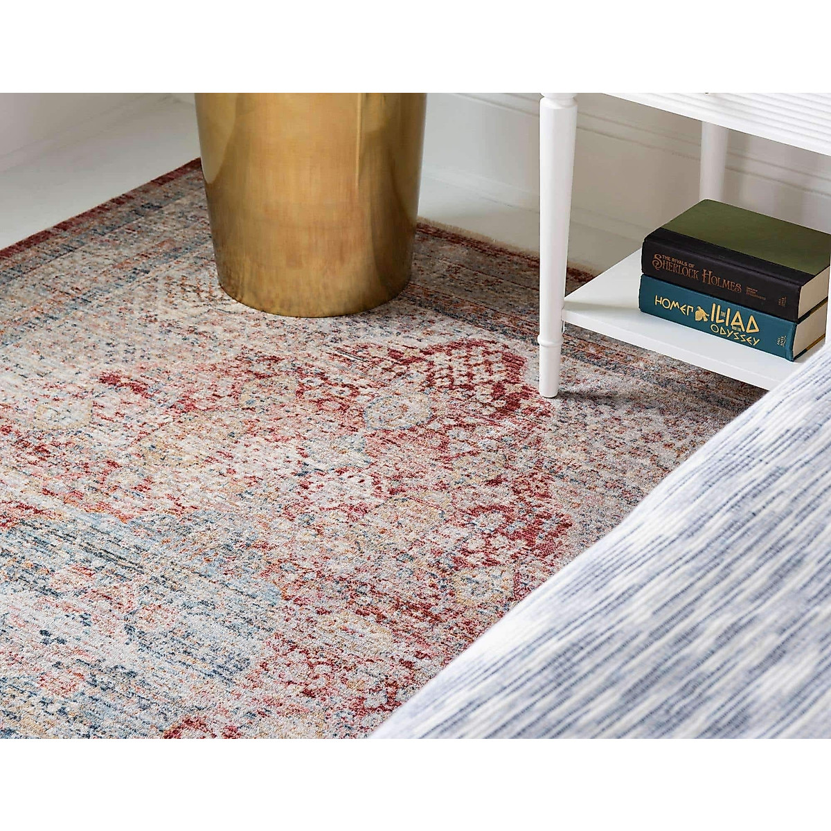 Unique Loom Noble Collection Country, Traditional, Distressed, Vintage, Geometric, Border Area Rug, 8' 0" x 9' 11", Red/Ivory