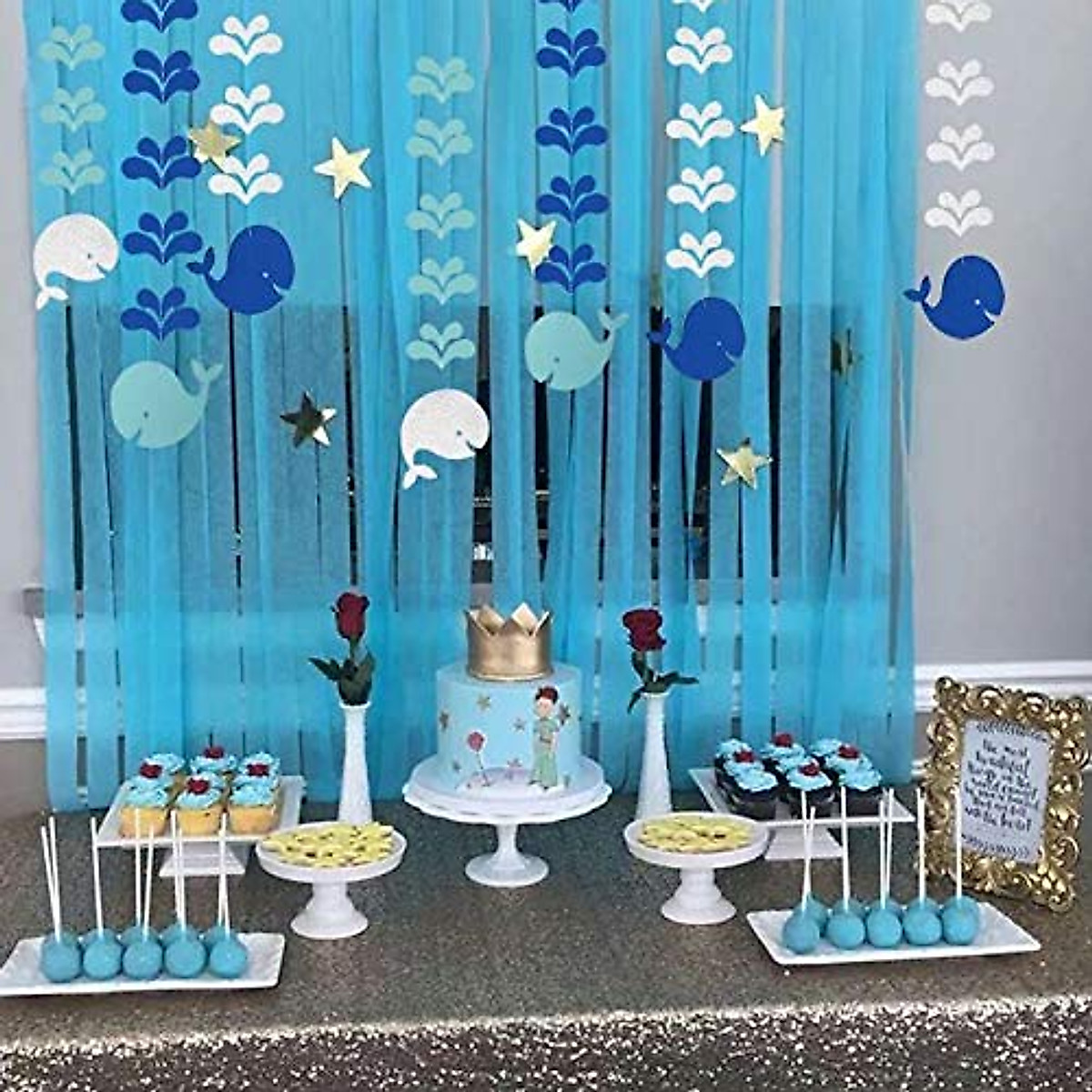 Party Banner/Garland Party Decoration/Sea Whale Bunting/Sea Paper Hanging Banner for Birthday Wedding Baby Shower Sailing Party Supplies Backdrop Room Showcase Decoration (Whale Blue)