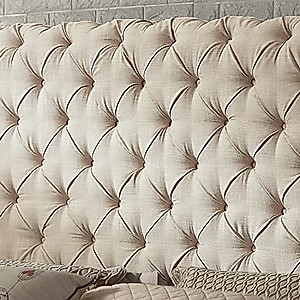 Rosevera Gideon Bed Frame/Fabric Upholstered Bed Frame with Adjustable Headboard/Chesterfield-Styled/Wood Slat Support/Easy Assembly,Twin,Beige