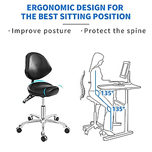 ajorah Adjustable Saddle Chair Stool with Back Rest,Heavy Duty Ergonomic Stool Chair for Laboratory, Clinic, Salon, Manicure,Tattoo (Black, with Backrest)