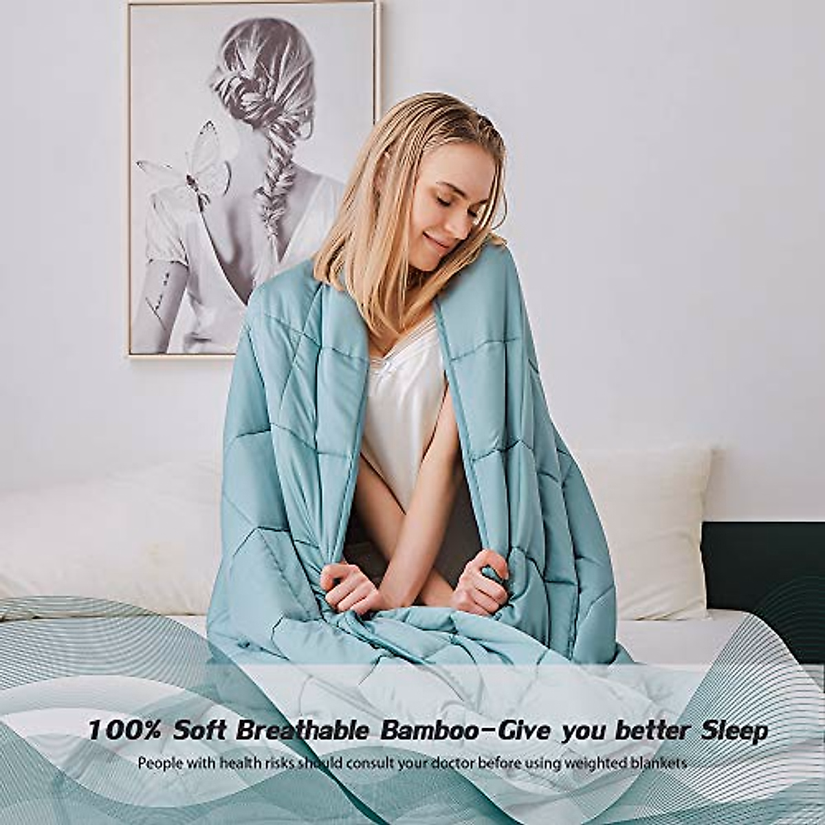 Dornroscn Bamboo Cooling Weighted Blanket 100% Natural Bamboo Viscose | 15lbs-48’’x72’’-Twin size for Adults and Kids | Cooling Heavy Blanket with Premium Glass Bead for Hot & Cold Sleepers, Sea Grass