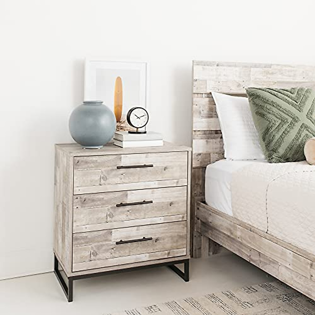 Signature Design by Ashley Neilsville Industrial 3 Drawer Chest of Drawers, Whitewash