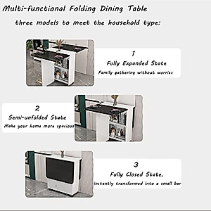 ZOUXIKOU Folding Dining Table Drop Leaf Table with 6 Wheels, Kitchen Table with 2-Layer Storage Shelves, Multifunctional Extension Space Saving Dinner Table for Bedroom Dining Room Home
