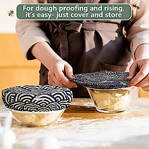 Li'l Things Eco-friendly Beeswax Bowl Covers | Improved Beeswax Coating | Elastic Food Storage Covers | Reusable Lids For Food, Fruits and Leftover | 5 Sizes | 3 Different Themes | Japanese Waves