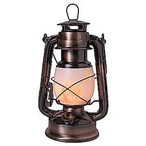 Venforze Rechargable Flame Light Led Vintage Lantern, Antiqued Copper Flickering Lantern, 2 Lighting Mode White and Flame Effect, Decorative Hanging/Table Top Hurricane Lanterns for Outdoor Indoor