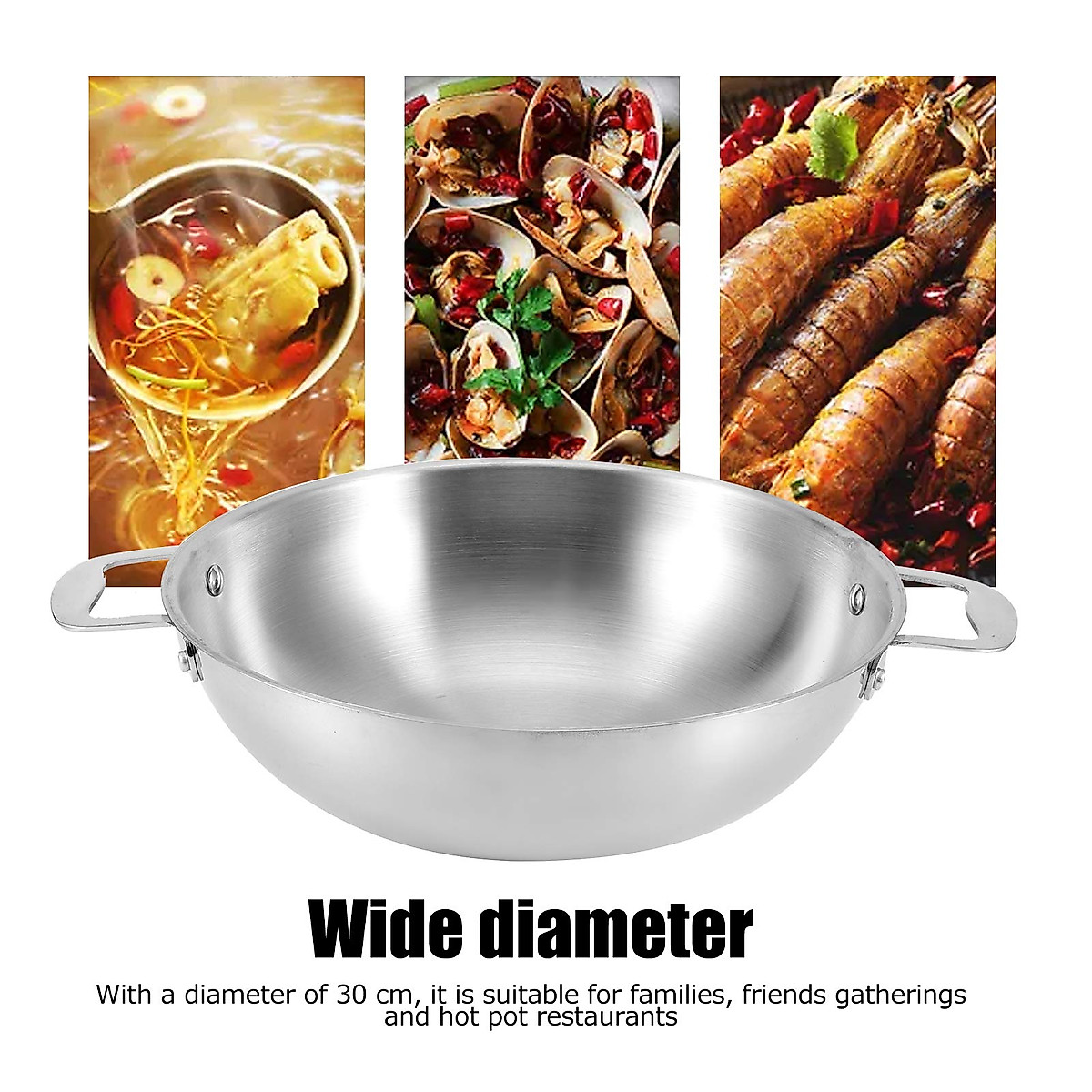 Steamer Pot for Cooking, Stainless Steel Pot Non‑Stick Pot Kitchen Cookware for Cooking Hotpot Soup（11.8 x 3.7inch）