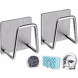 TEEMADE Sponge Holder for Kitchen Sink - Brushed Stainless Steel Sponge Caddy with Adhesive