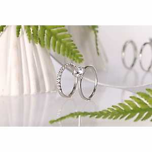 AVECON 1.2ct 925 Sterling Silver Bridal Ring Sets Round Cut CZ Engagement Rings promise rings for her wedding bands for Women Size 6.5