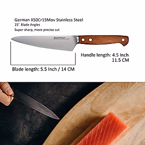 Utility Knife 5.5 Inch - MATTSTONE HILL Small Kitchen Knife, Compact Chef Knife, Petty Knife, German Steel, Wood Handle