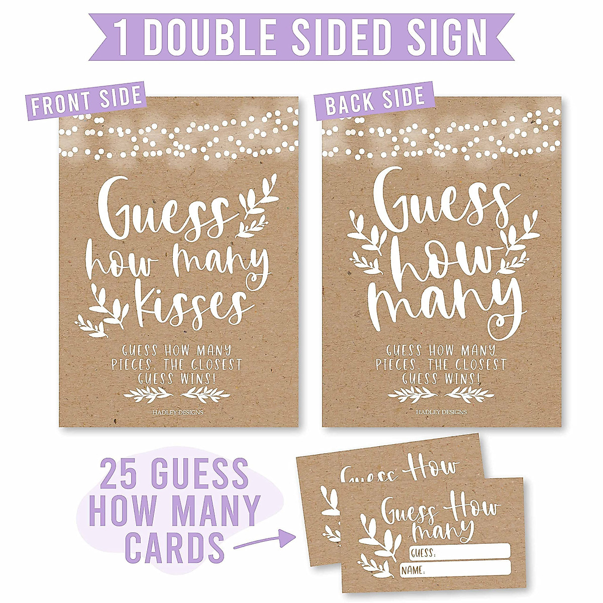 50 Rustic Who Knows Mommy Best, Baby Prediction and Advice Cards etc, 25 Guess How Many Cards - 6 Double Sided Cards Baby Shower Games Funny, How Many Kisses Game Baby Shower Decorations