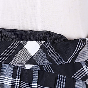 Women's Elastic Waist Plaid Pleated Skirt Tartan Skater School Uniform Mini Skirts (Large, Series 1 White)