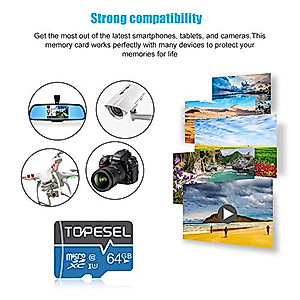 TOPESEL 64GB Micro SD Card SDXC Memory Cards UHS-I TF Card Class 10 for Camera/Phone/Galaxy/Drone/Dash Cam/GOPRO/Tablet/PC/Computer(C10 U1 64GB)