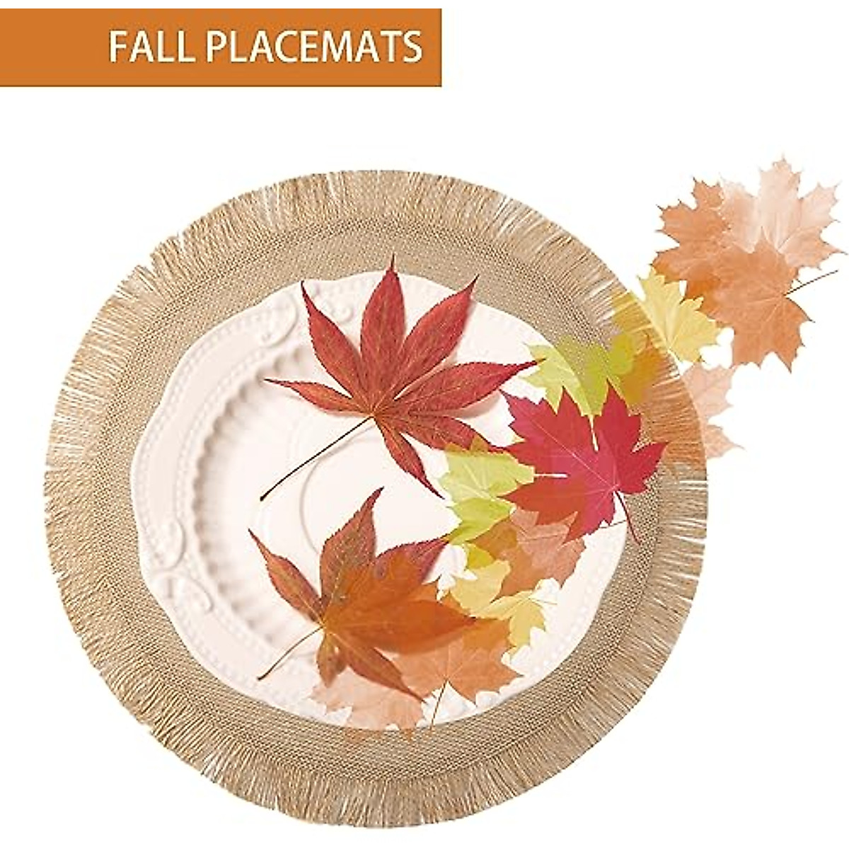 ANQLRMD Burlap Round Placemats Set of 6 Fall Table Decor, Boho Natural Jute with Fringe Table Mats for Dining Table, Rustic Farmhouse Table Circle Placemats Dia 15", Indoor& Outdoor Eco-Friendly