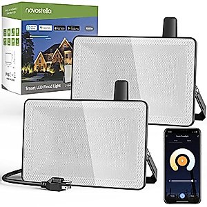 NOVOSTELLA 2 Pack 100W Smart LED Flood Light, Total 18000LM Super Bright Flood Light Outdoor IP66 Waterproof, Tunable White 2700K-6500K Outside Alexa Floodlight for Yard Stadium Garage Porch Lawn