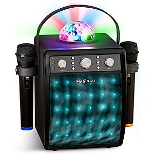 MASINGO Karaoke Machine for Adults and Kids with 2 Wireless Microphones, Portable Singing PA Speaker System Set with 2 Bluetooth Mics, Disco Ball Party Lights & TV Cable, Ostinato M7