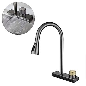 Kitchen Faucet with Pull Down Sprayer Stainless Steel Brushed Nickel Waterfall Faucet Farmhouse Commercial Bar Waterfall Kitchen Sink Faucet,Black