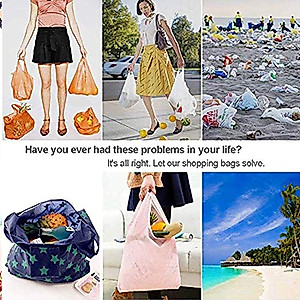 Pack of 6 Reusable Grocery Bags Set, Grocery Tote Foldable into Attached Pouch, Reinforced Polyester Reusable Shopping Bags, Washable, Durable and Lightweight