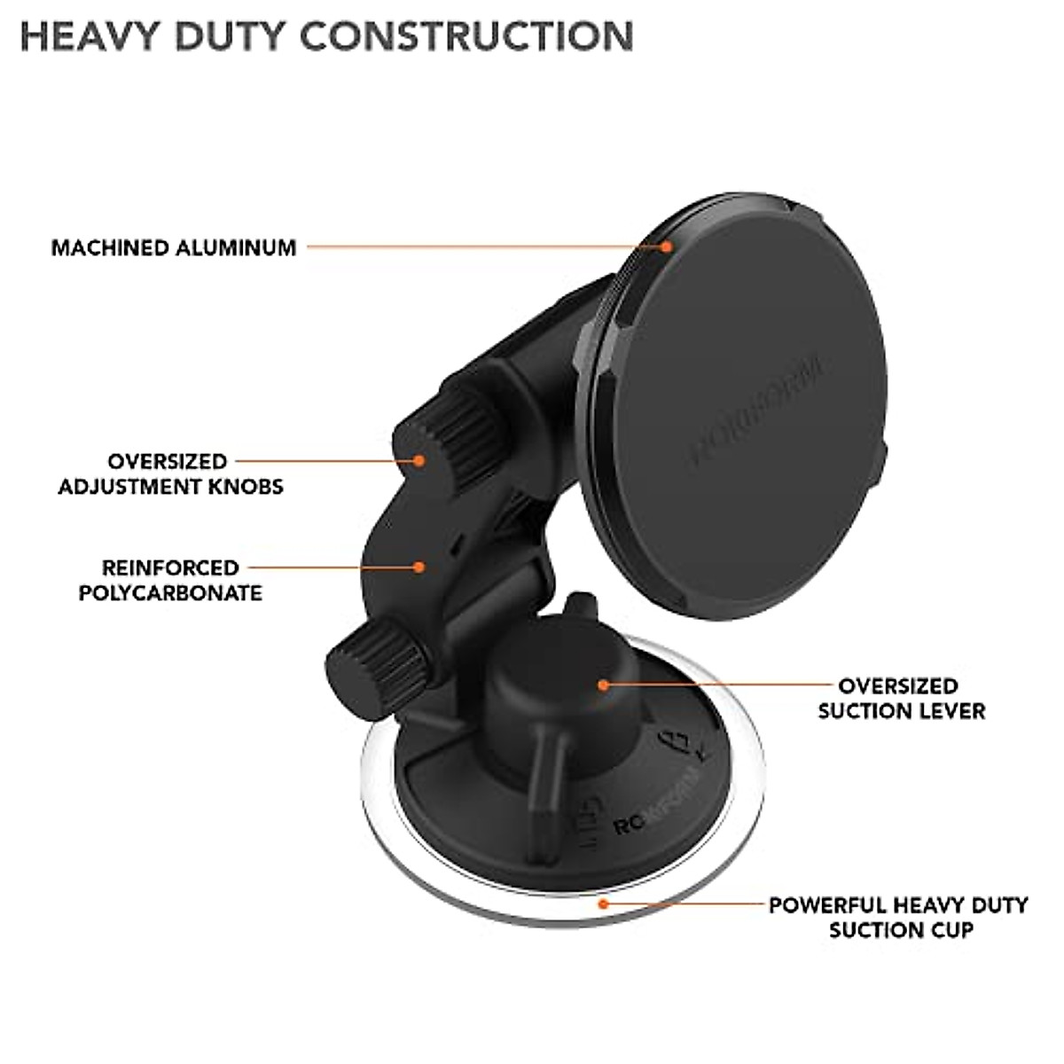 Rokform - Adjustable Magnetic Windshield Phone Mount, Compatible with All Cases and MagSafe Phones and Cases, Secured by Strong Suction Cup Base, 210° of Tilt and 360° of Rotation (Black)