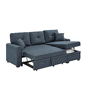 Oadeer Home Pull-Out Sofa Bed Sectional, Blue