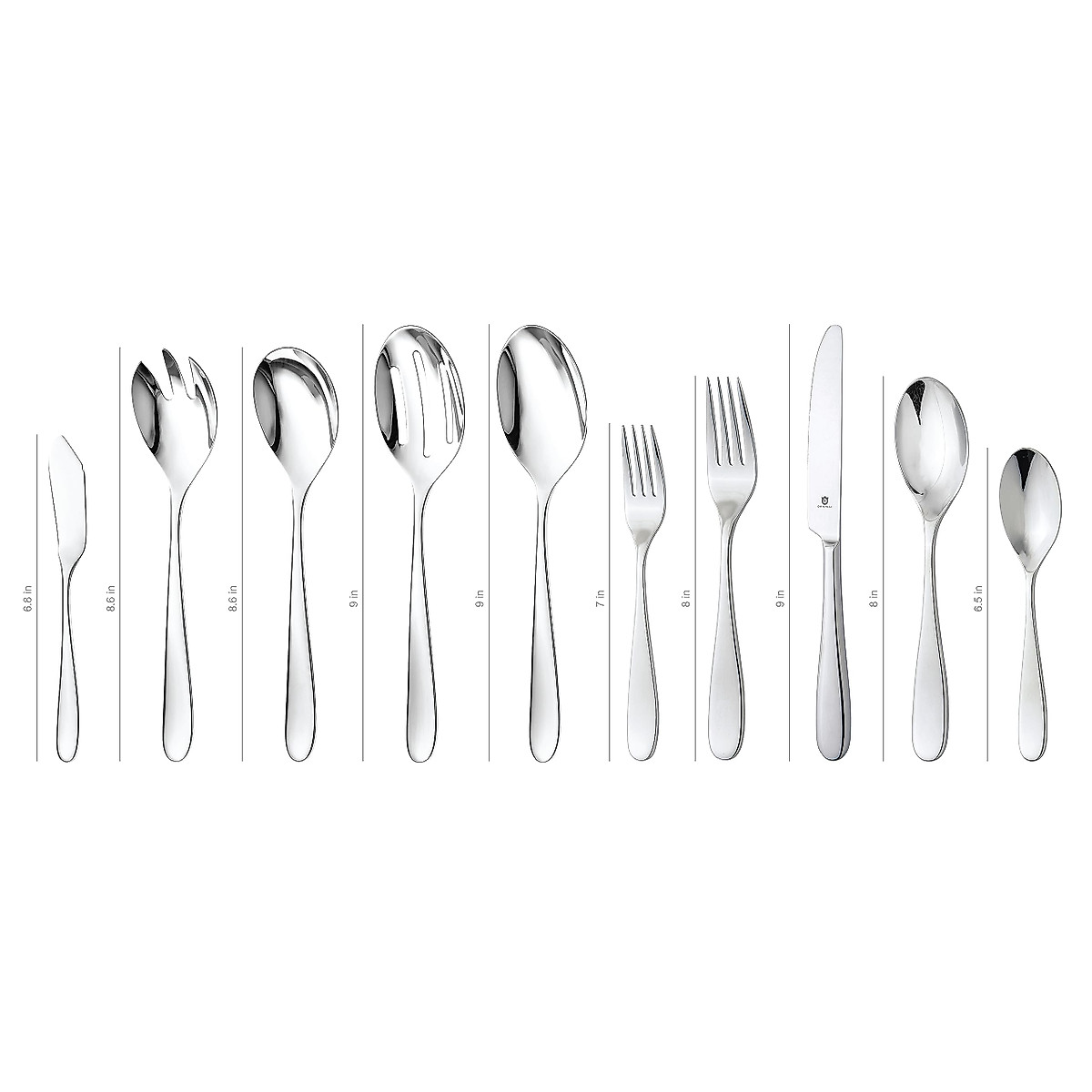DANIALLI 45-Piece Silverware Set for 8 with Hostess Serving Utensils - 18/10 Stainless Steel, Modern Fidenza Flatware, Mirror-Polished, Dishwasher Safe (45-Piece Dining Set with 5-Piece Serving Set)