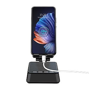 VIGROS Cell Phone Stand with Wireless Bluetooth 5.2 Speaker for Desk Anti-Slip Base HD Stereo Sound for Home and Outdoors with Speaker Compatible with iPhone Cell Phone Tablets
