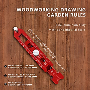 CDIYTOOL Woodworking Aluminum Alloy Circular Drawing Tool,Fixed-Point Marking Gauge Woodworking Compass Scribe,Metric/British,Adjustable Drawing Circle Ruler