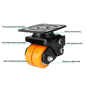 Chair Castors,Swivel Caster Wheels,Yellow Swivel Gate Wheel Polyurethane Plate Caster Fence Hardware,Heavy Duty Double Wheel,Scalable Double Spring Loaded,Secondary Shock Absorption,Plane Bearing,for