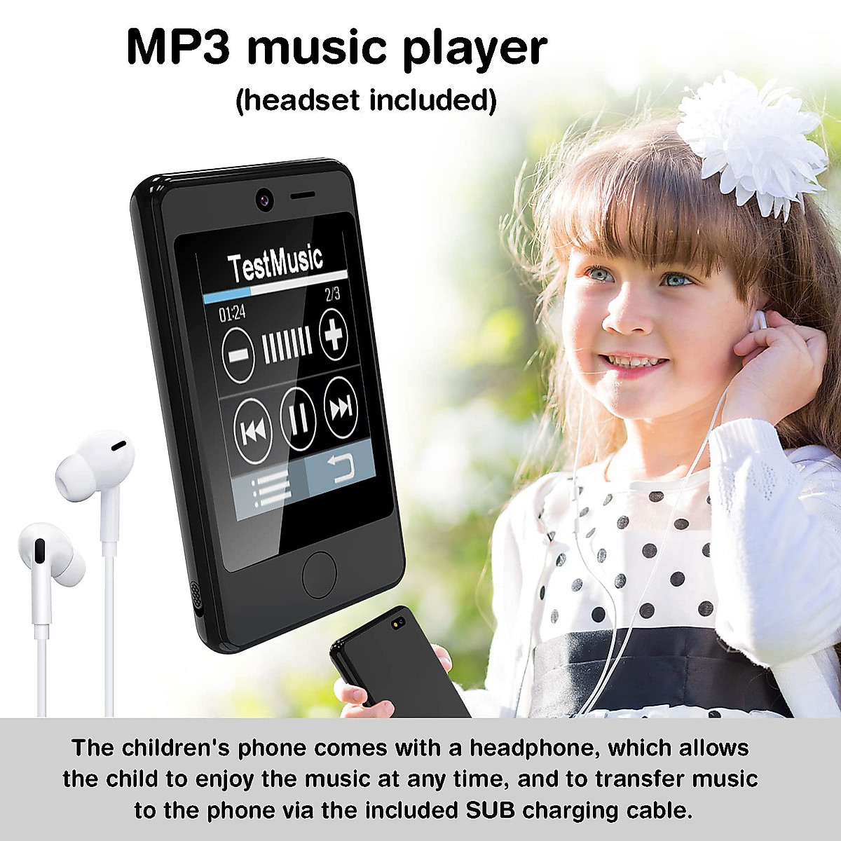 PTHTECHUS® Kids Phone Toy for Boys Girls, 3.8 "Touch Screen Toddler Smartphone with Fun Cameras 16 Games MP3 Music Player Audio Recorder Pedometer Torch Alarm Clock Children Phone for Ages 4-14