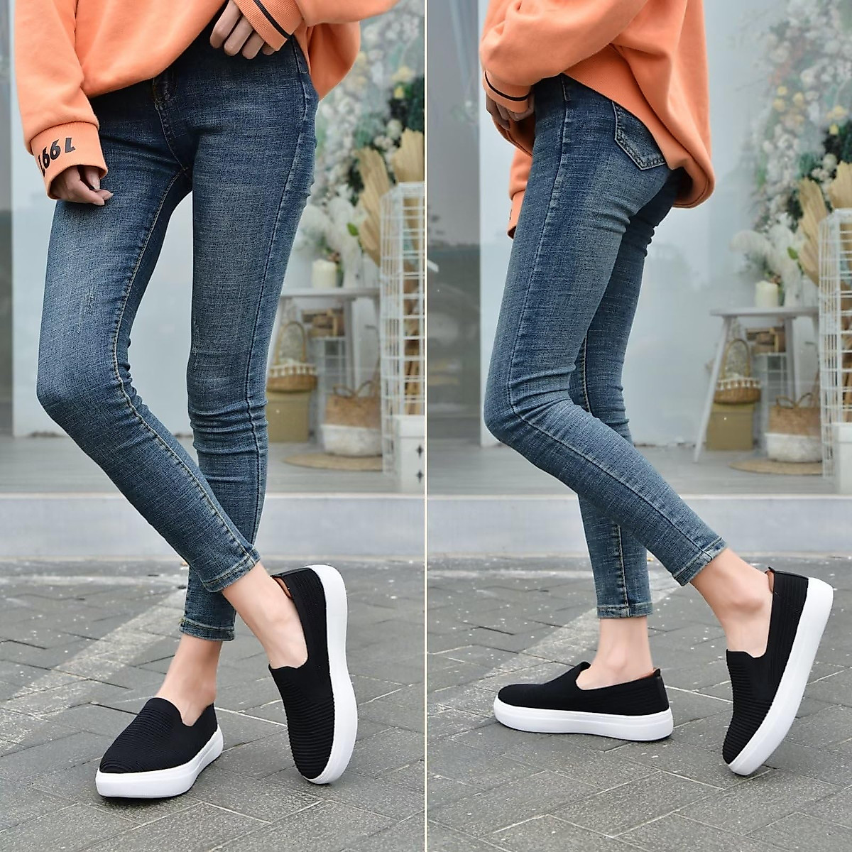 Zuwoigo Women's Slip on Walking Tennis Shoes-Casual Comfortable Loafers Travel Work Sneaker 9 B(M) US Black