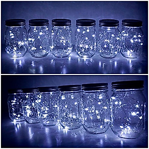 Decorman Solar Mason Jar Lid Lights, 6 Pack 20 LED Waterproof String Fairy Star Firefly Jar Lids Lights for Patio Garden Yard Lawn Party Wedding Christmas Decoration(Jars & Hangers Not Included)
