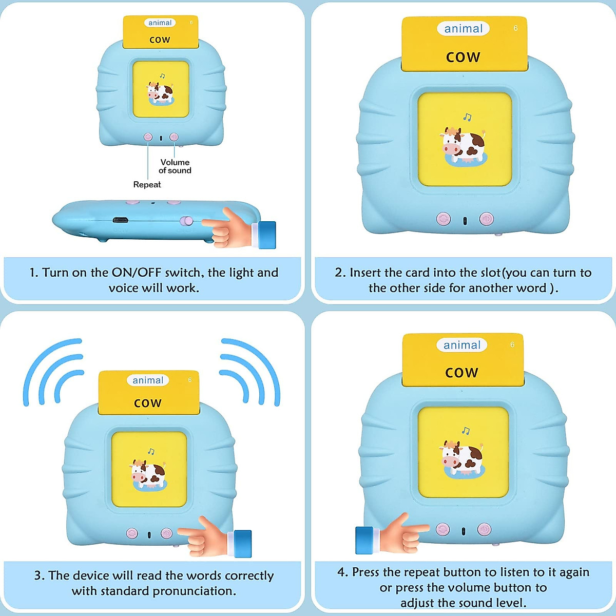 Talking Flash Cards Learning Toys for 2 3 4 5 Year Old Kids Toddler Flash Cards, Educational Toddlers Toys Reading Machine with 224 Words, Preschool Montessori Toys and Birthday Gift for Kids (Blue)